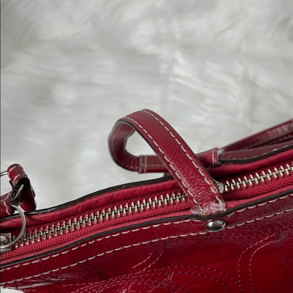 Coach Signature Red Patent Leather Tote Bag Purse - Gem